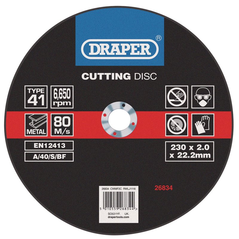 Draper 230 X 2 X 22.2mm Flat Metal Cutting Discs - Tuckwells
