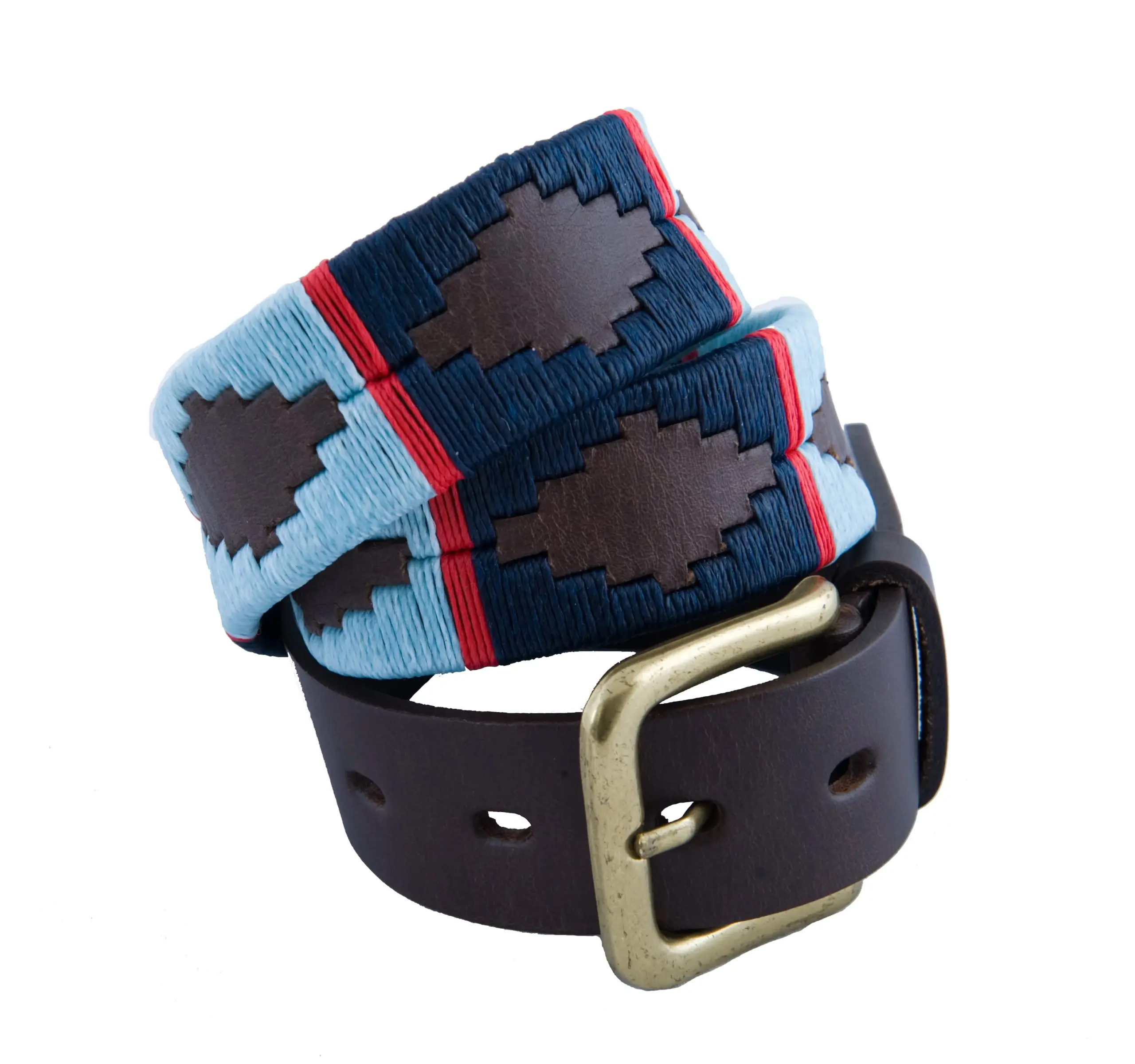 Polo Belt - Navy/Pale Blue/Red Stripe Size 80cm - Tuckwells