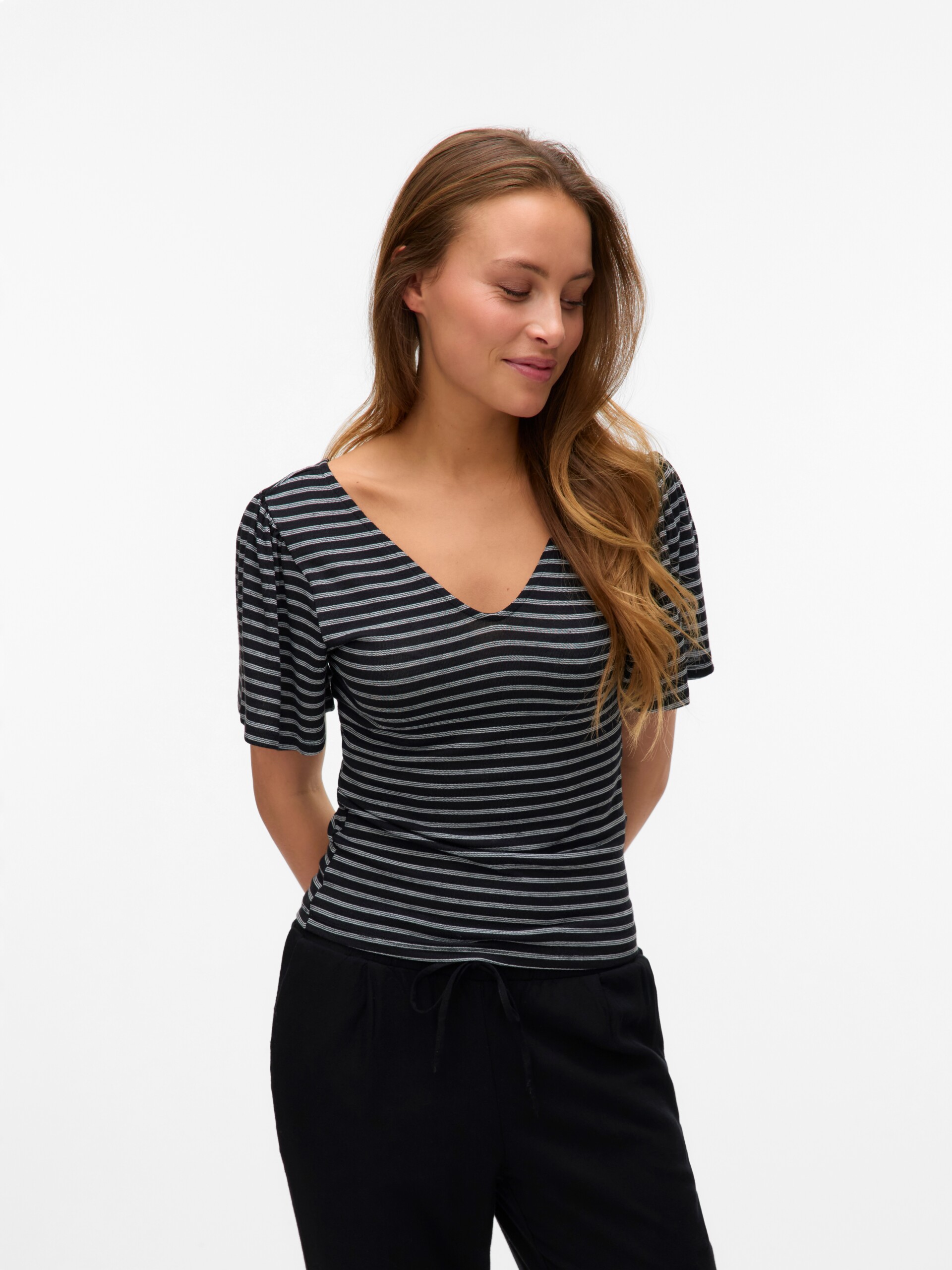 Gina Striped Blouse Top - Black and White - Tuckwells